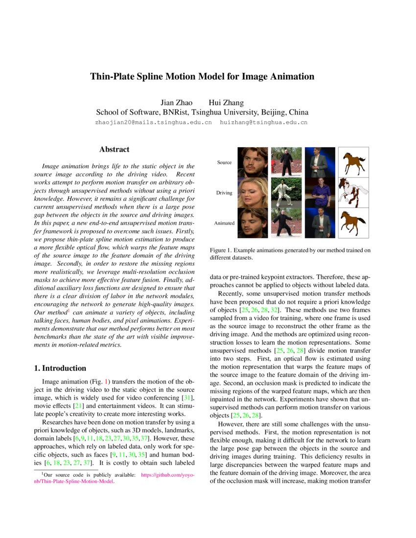 Thin Plate Spline Motion Model For Image Animation Deepai
