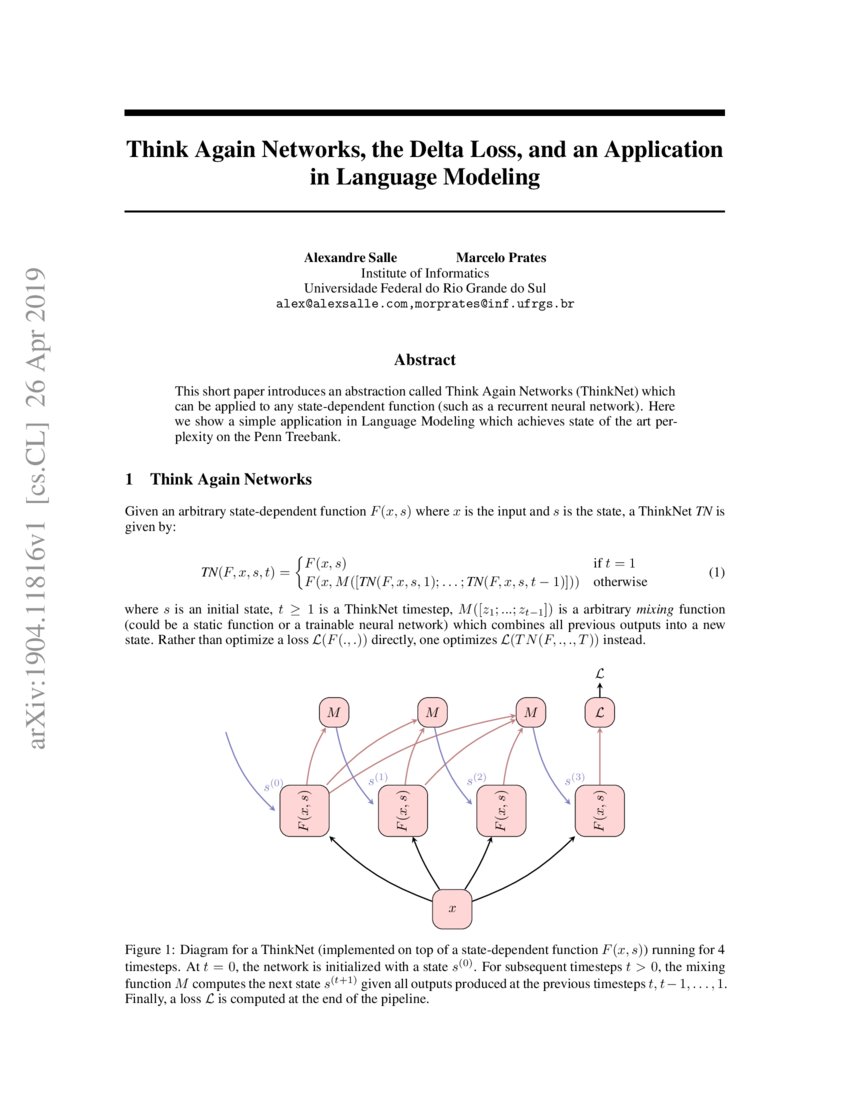 Think Again Networks, the Delta Loss, and an Application in Language ...
