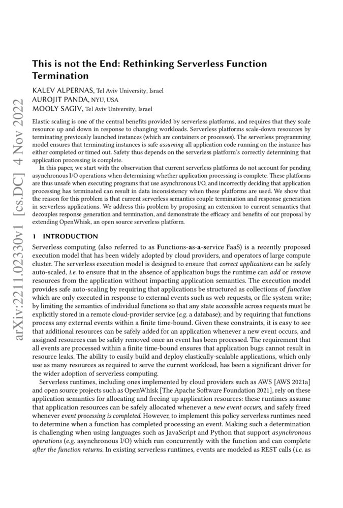 This is not the End: Rethinking Serverless Function Termination | DeepAI