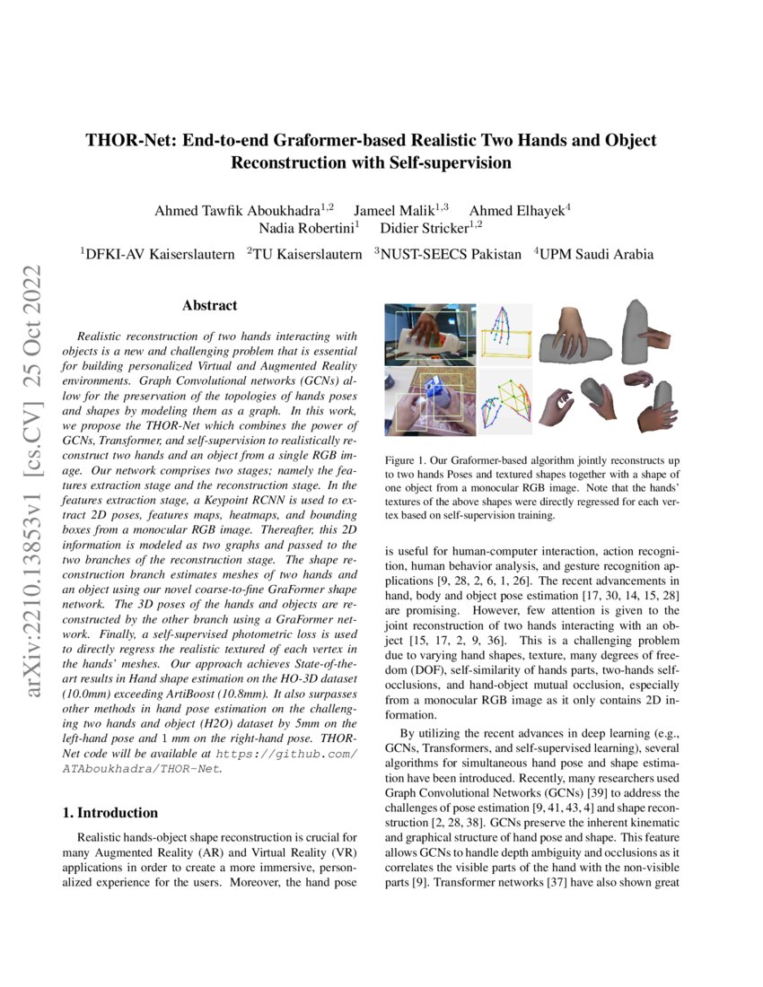 THOR-Net: End-to-end Graformer-based Realistic Two Hands and Object Reconstruction with Self ...