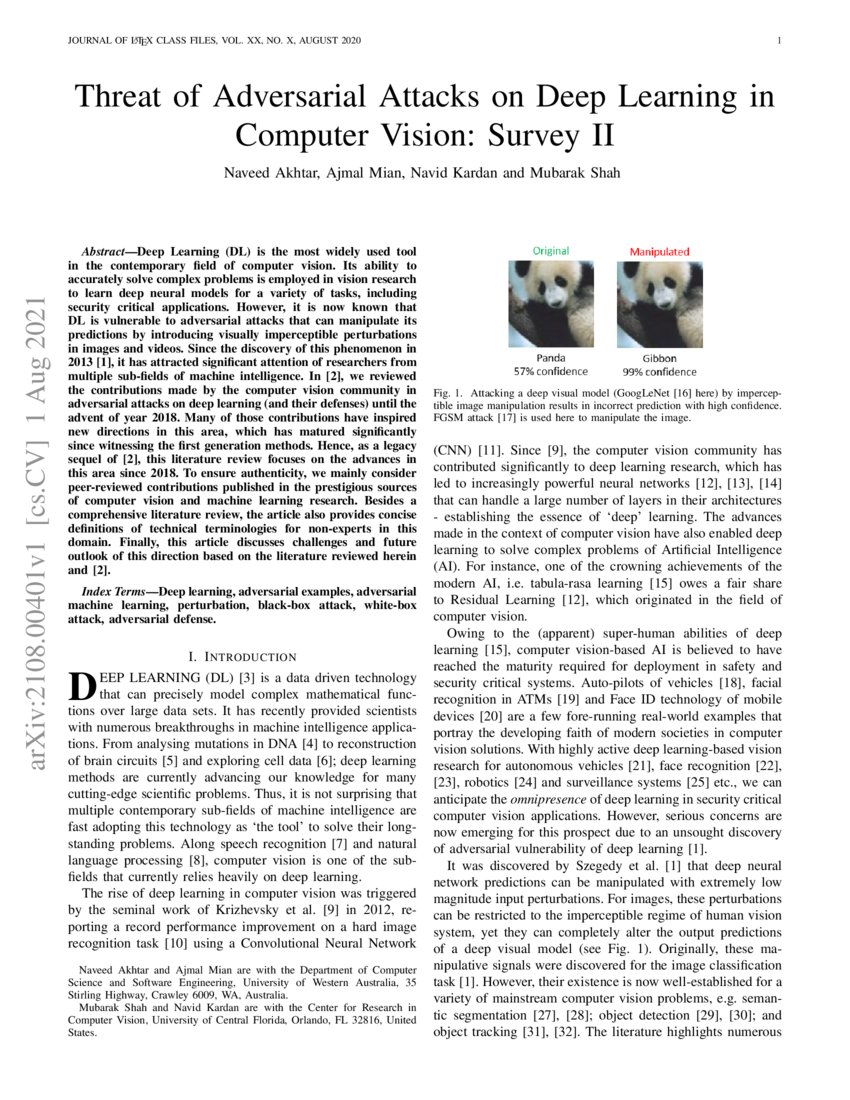 Advances in adversarial attacks and defenses in computer vision: A survey | DeepAI