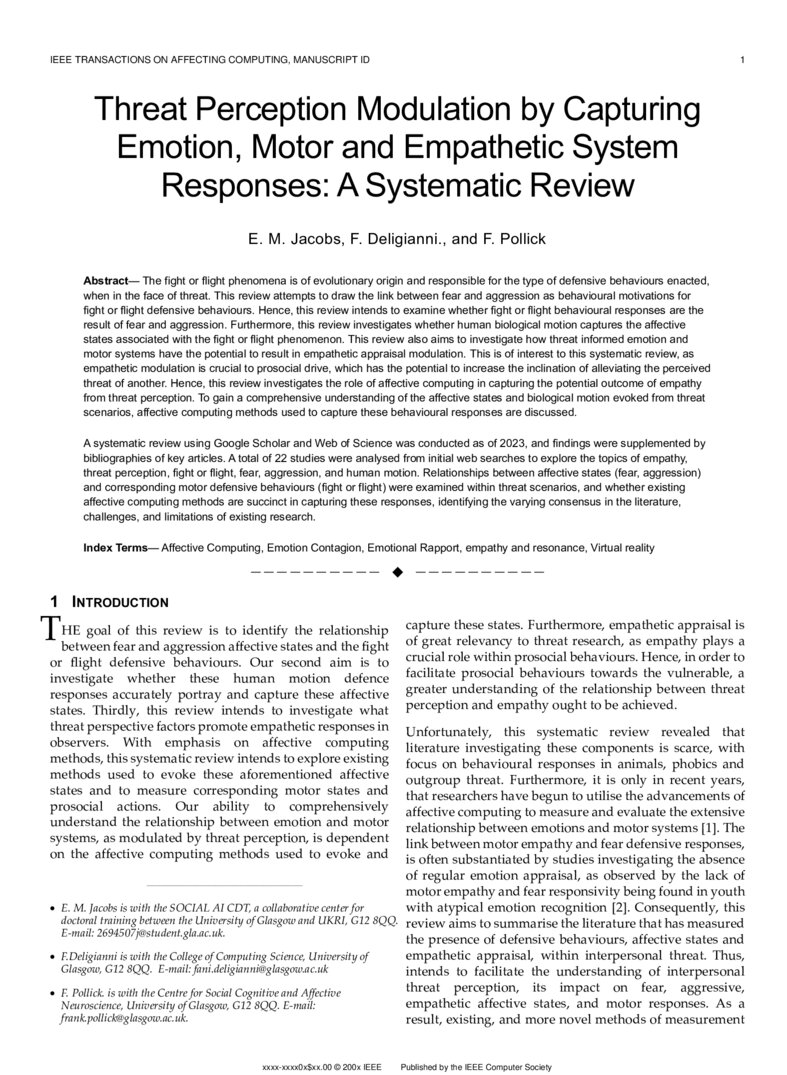 Threat Perception Modulation by Capturing Emotion, Motor and Empathetic System Responses: A ...
