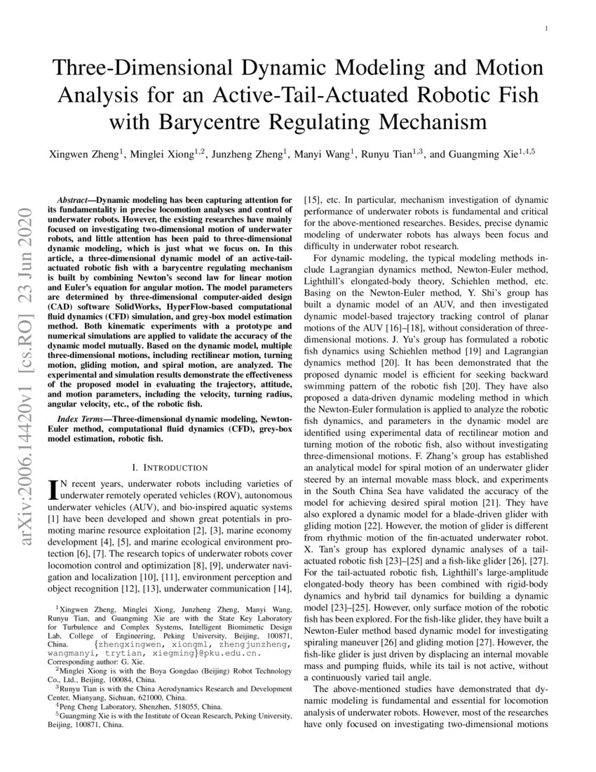 Three-Dimensional Dynamic Modeling and Motion Analysis for an Active-Tail-Actuated Robotic Fish ...