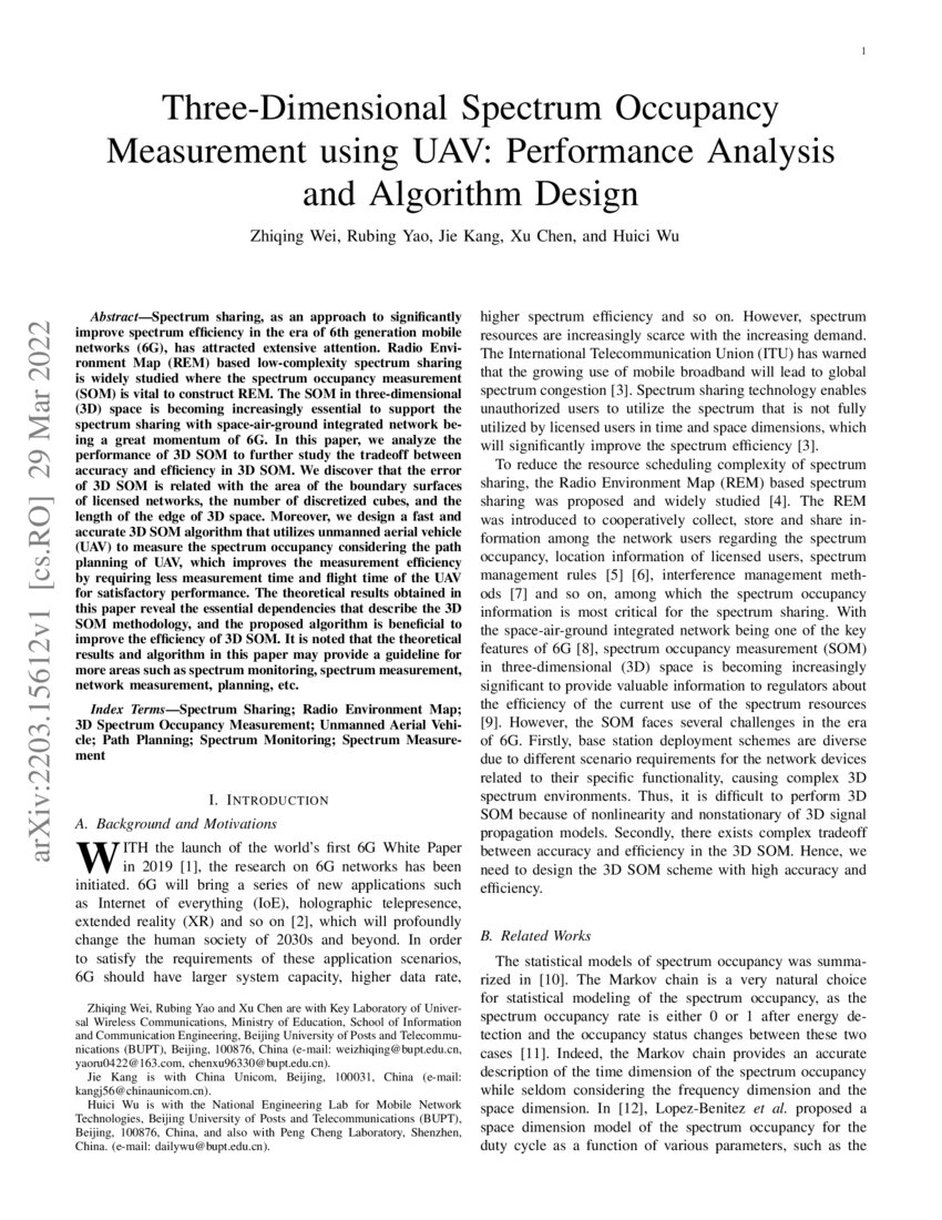 Three Dimensional Spectrum Occupancy Measurement Using Uav Performance Analysis And Algorithm