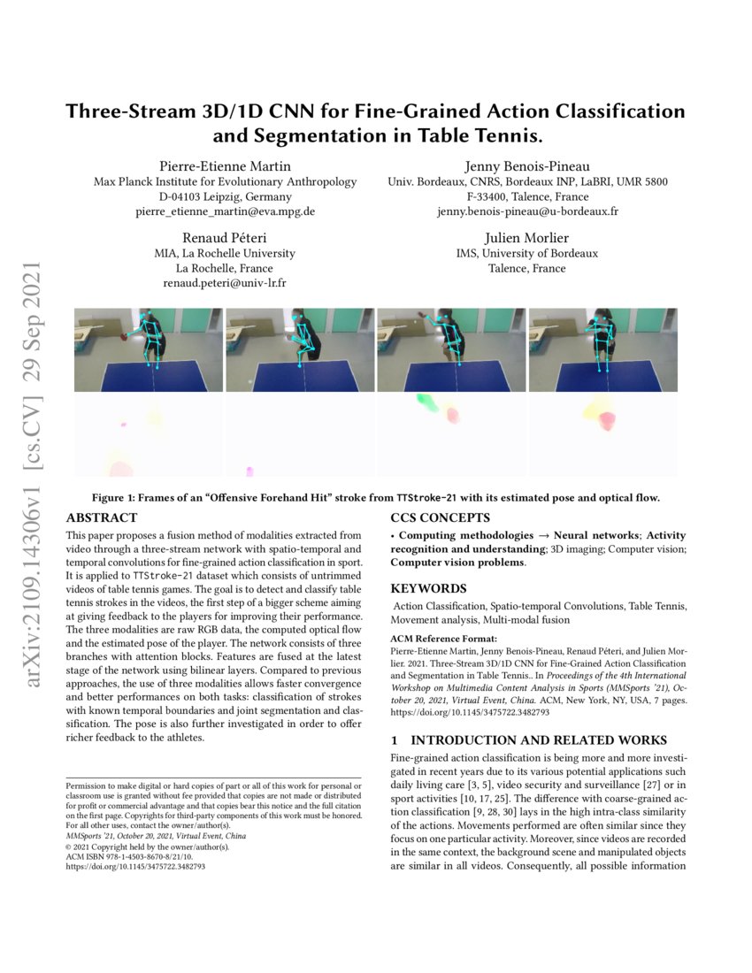 Three-Stream 3D/1D CNN for Fine-Grained Action Classification and Segmentation in Table Tennis ...