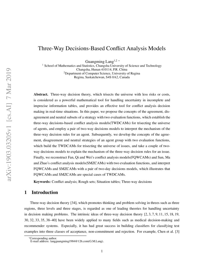 Three-Way Decisions-Based Conflict Analysis Models | DeepAI