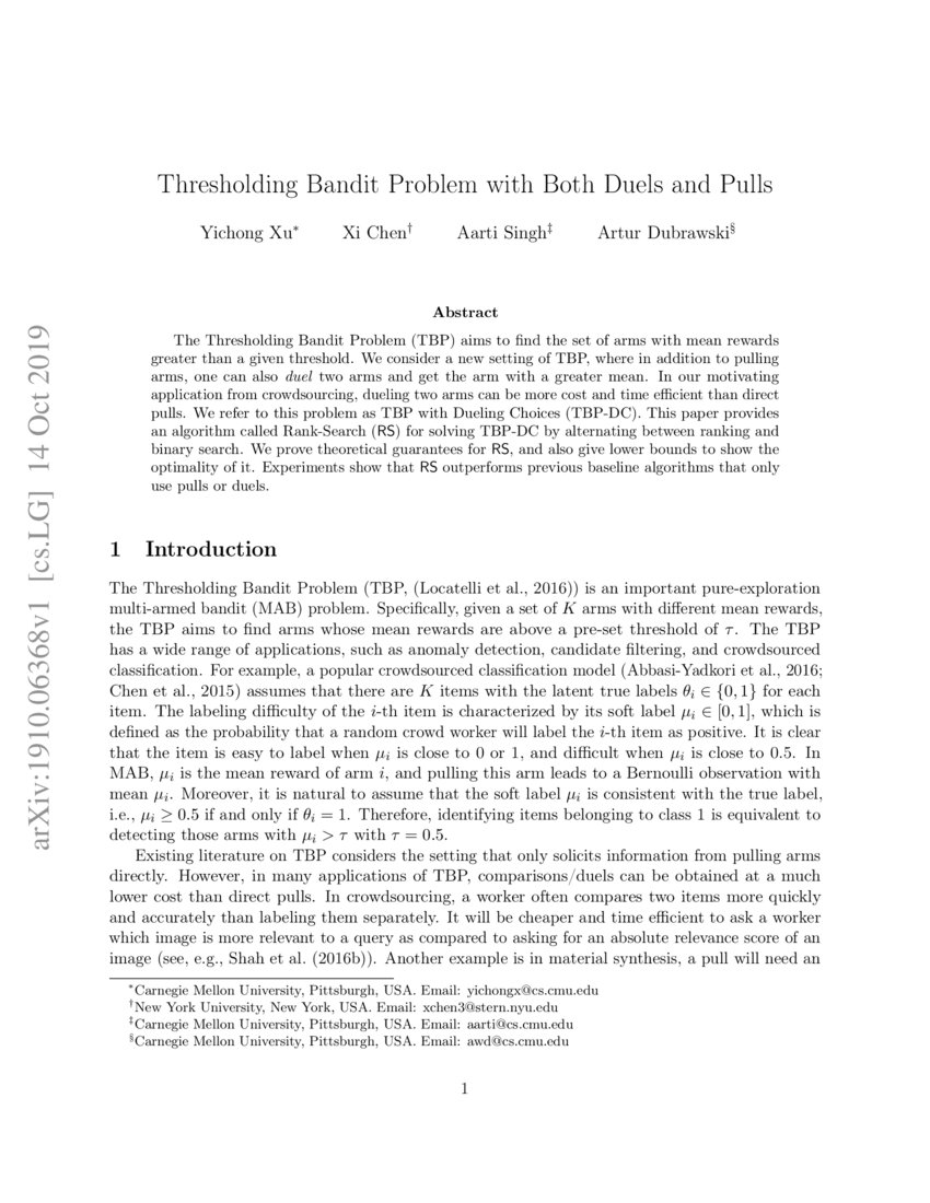 Thresholding Bandit Problem With Both Duels And Pulls Deepai