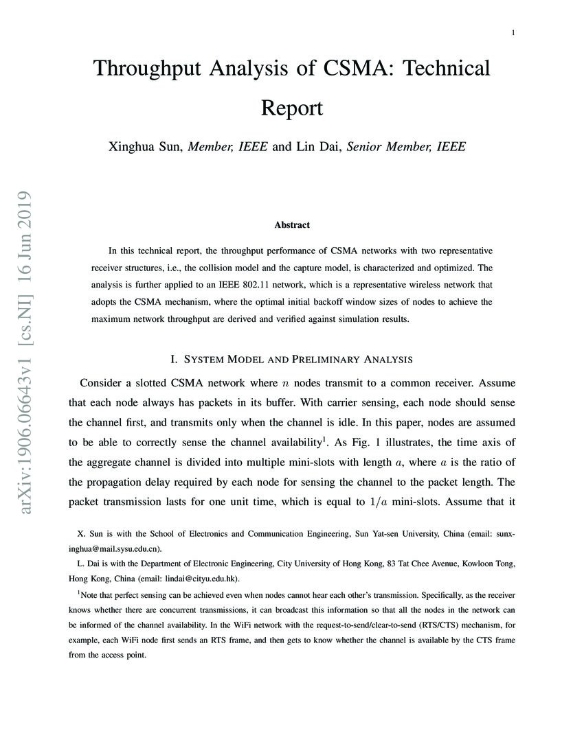 Throughput Analysis of CSMA: Technical Report | DeepAI