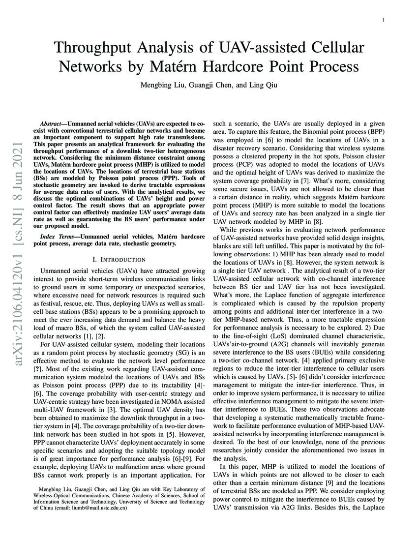 Throughput Analysis of UAV-assisted CellularNetworks by Matérn Hardcore Point Process | DeepAI
