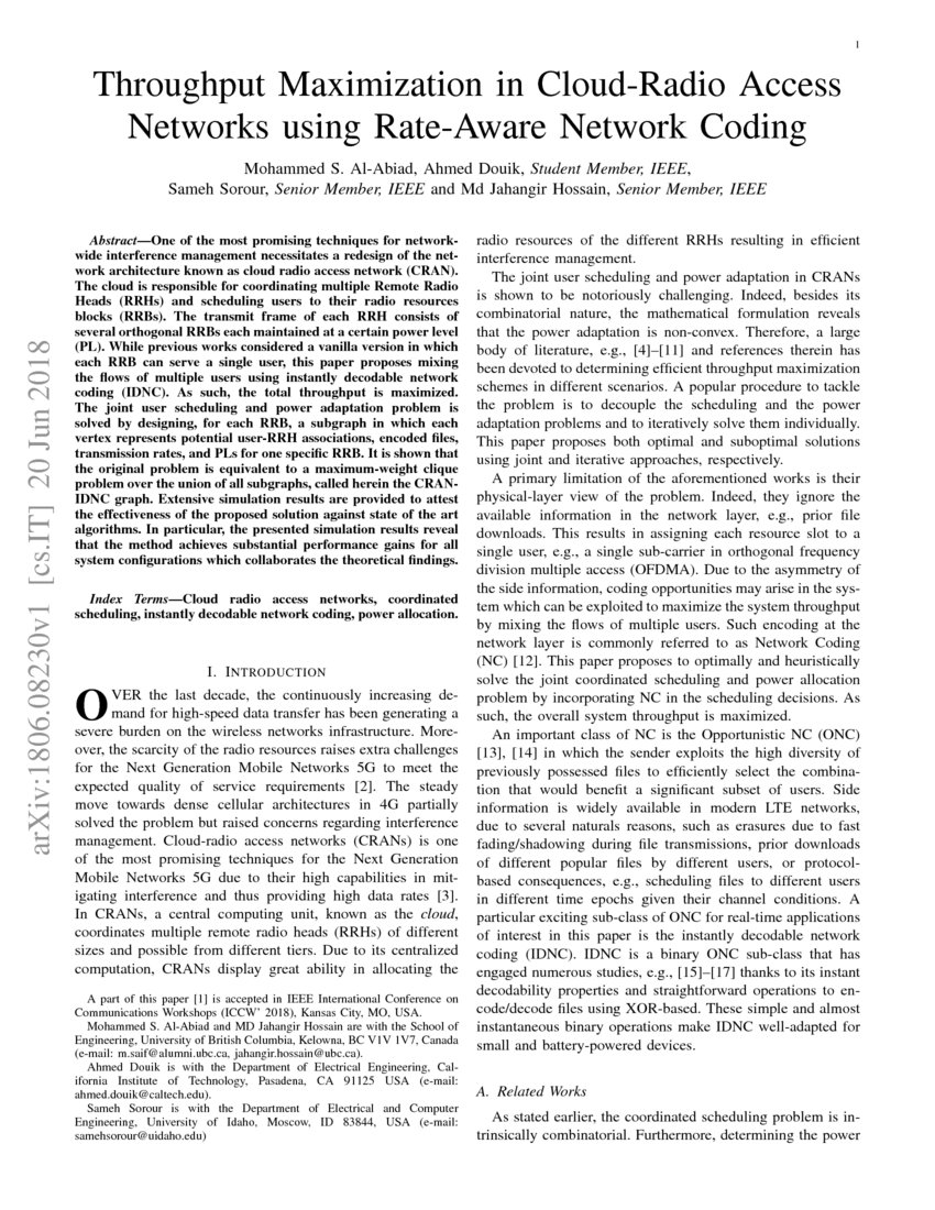Throughput Maximization In Cloud Radio Access Networks Using Rate Aware Network Coding Deepai