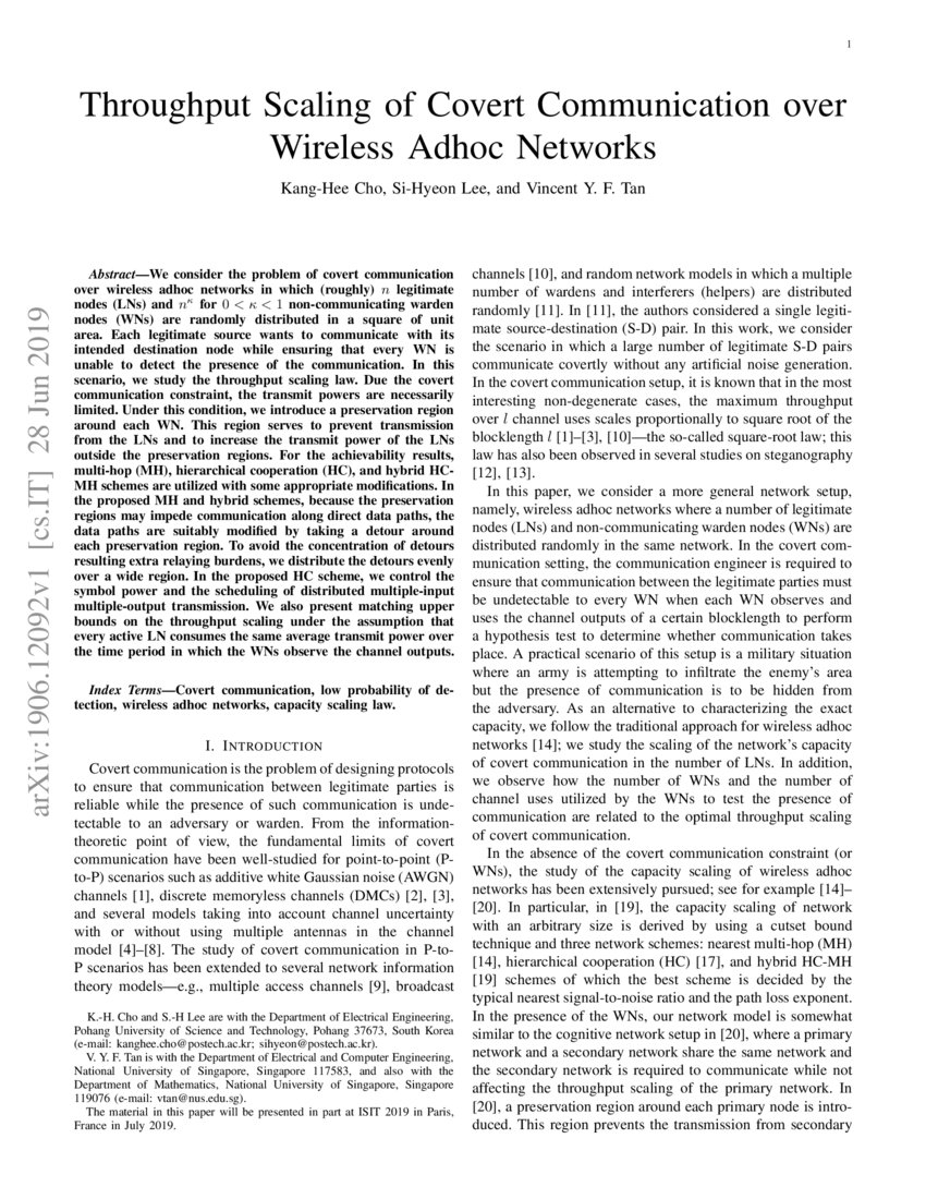 Throughput Scaling of Covert Communication over Wireless Adhoc Networks ... Throughput Scaling of Covert Communication over Wireless Adhoc Networks ...