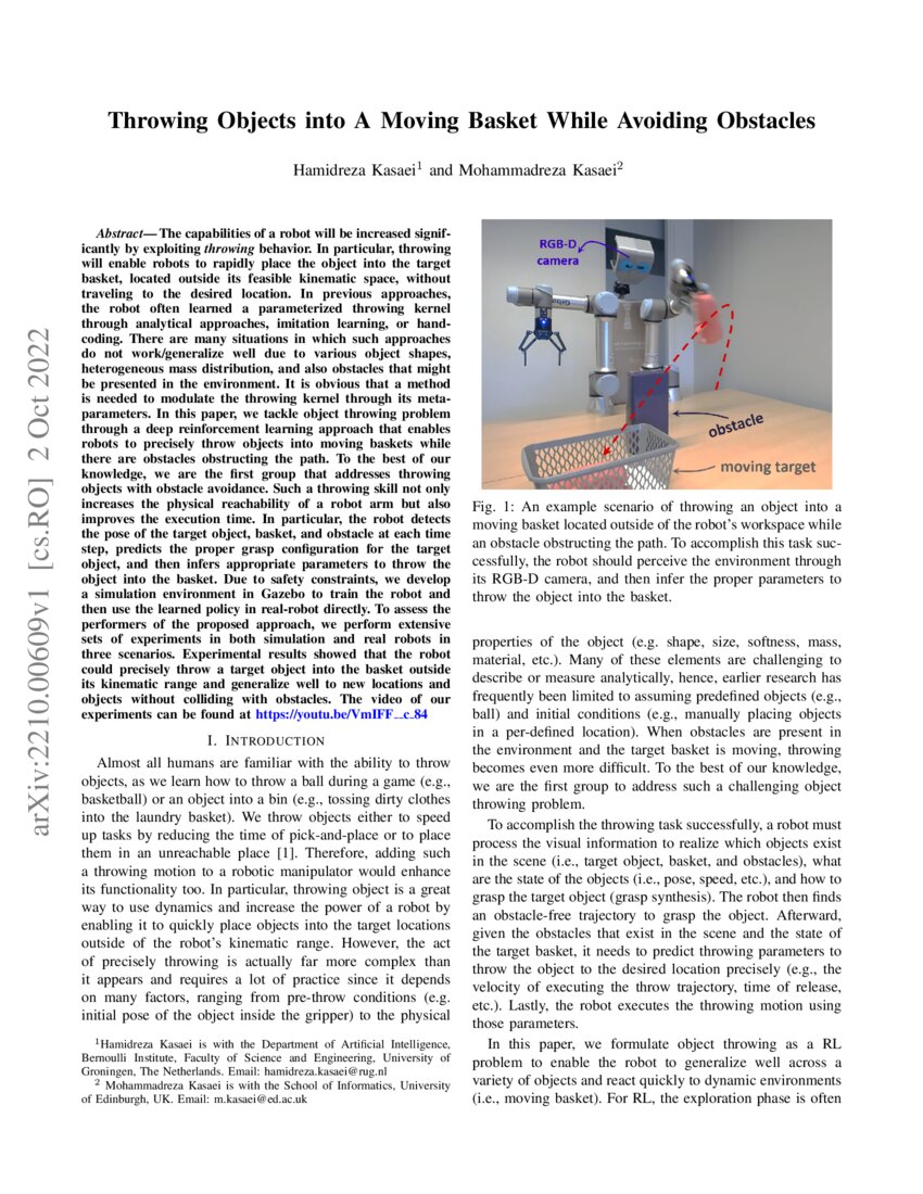 Throwing Objects Into A Moving Basket While Avoiding Obstacles Deepai