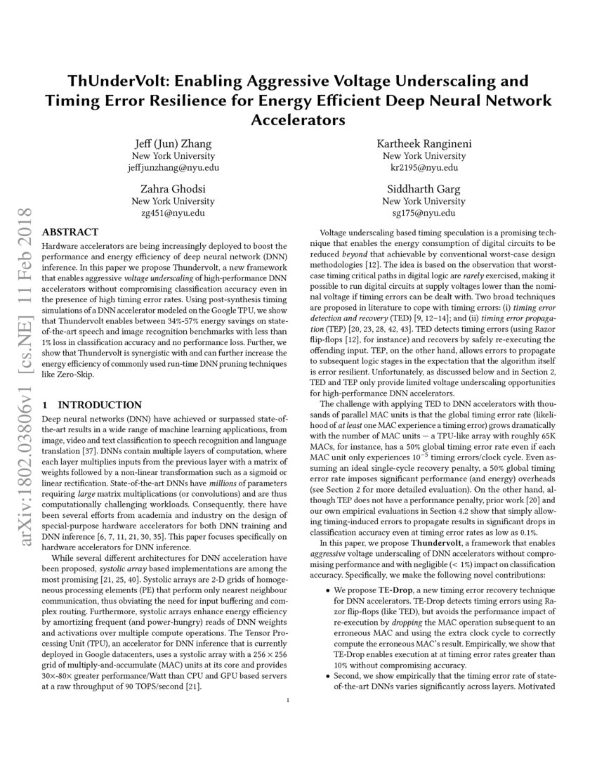 ThUnderVolt: Enabling Aggressive Voltage Underscaling and Timing Error Resilience for Energy ...