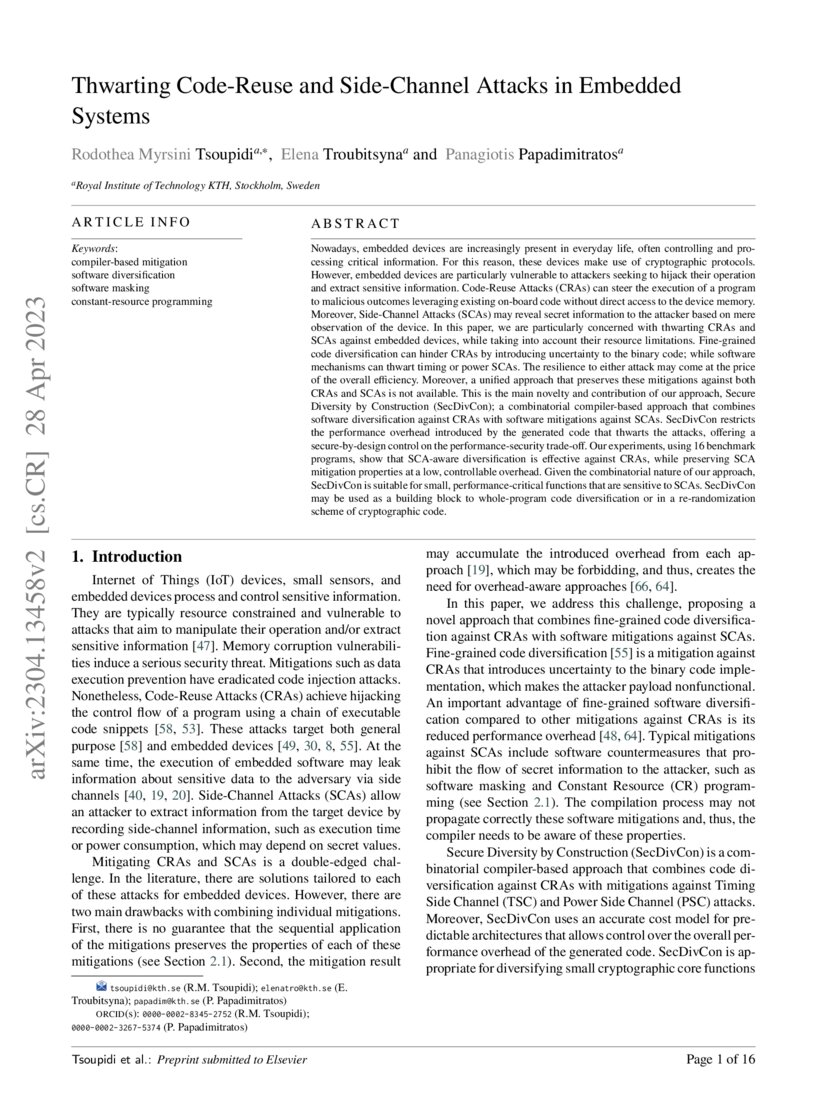 Thwarting Code-Reuse and Side-Channel Attacks in Embedded Systems | DeepAI