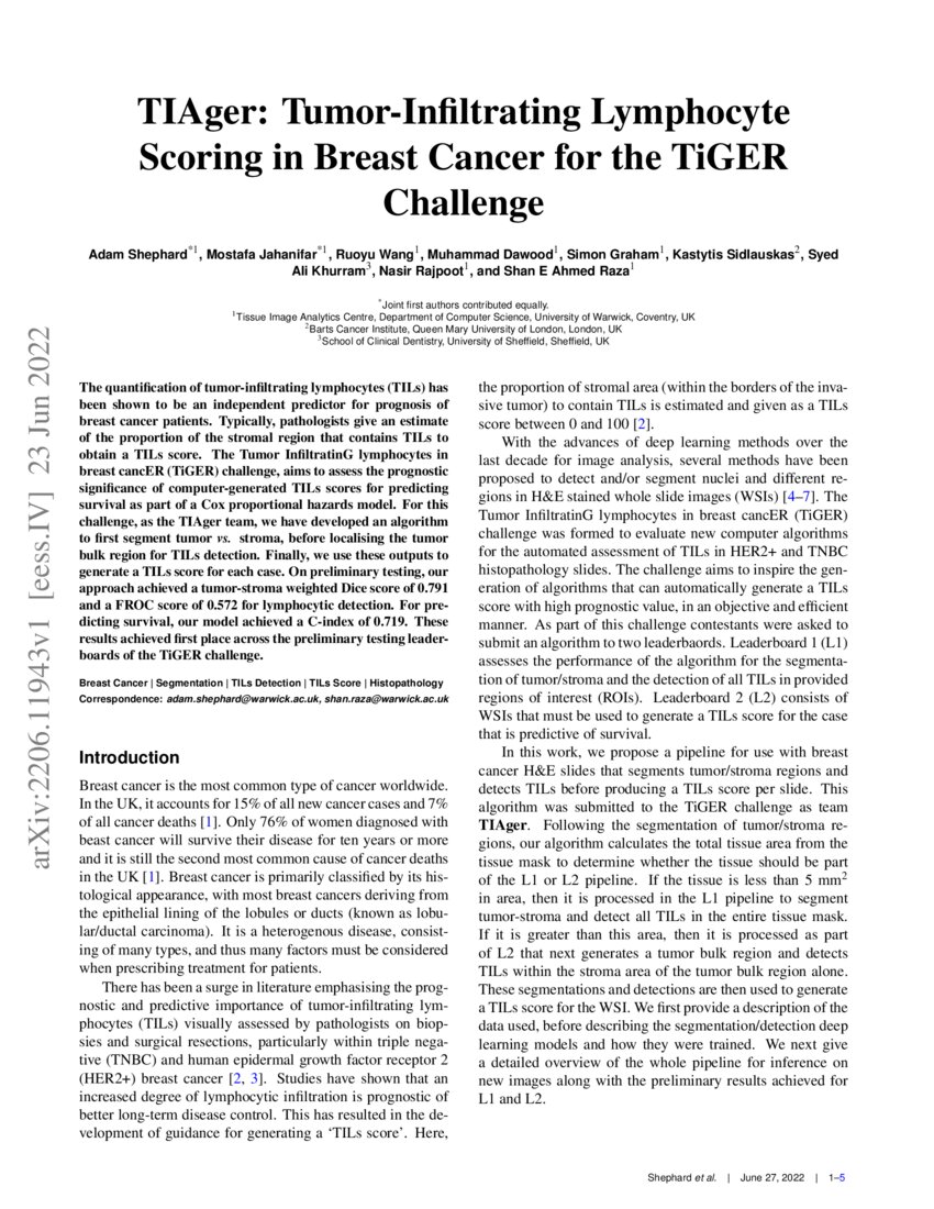 TIAger: Tumor-Infiltrating Lymphocyte Scoring in Breast Cancer for the ...
