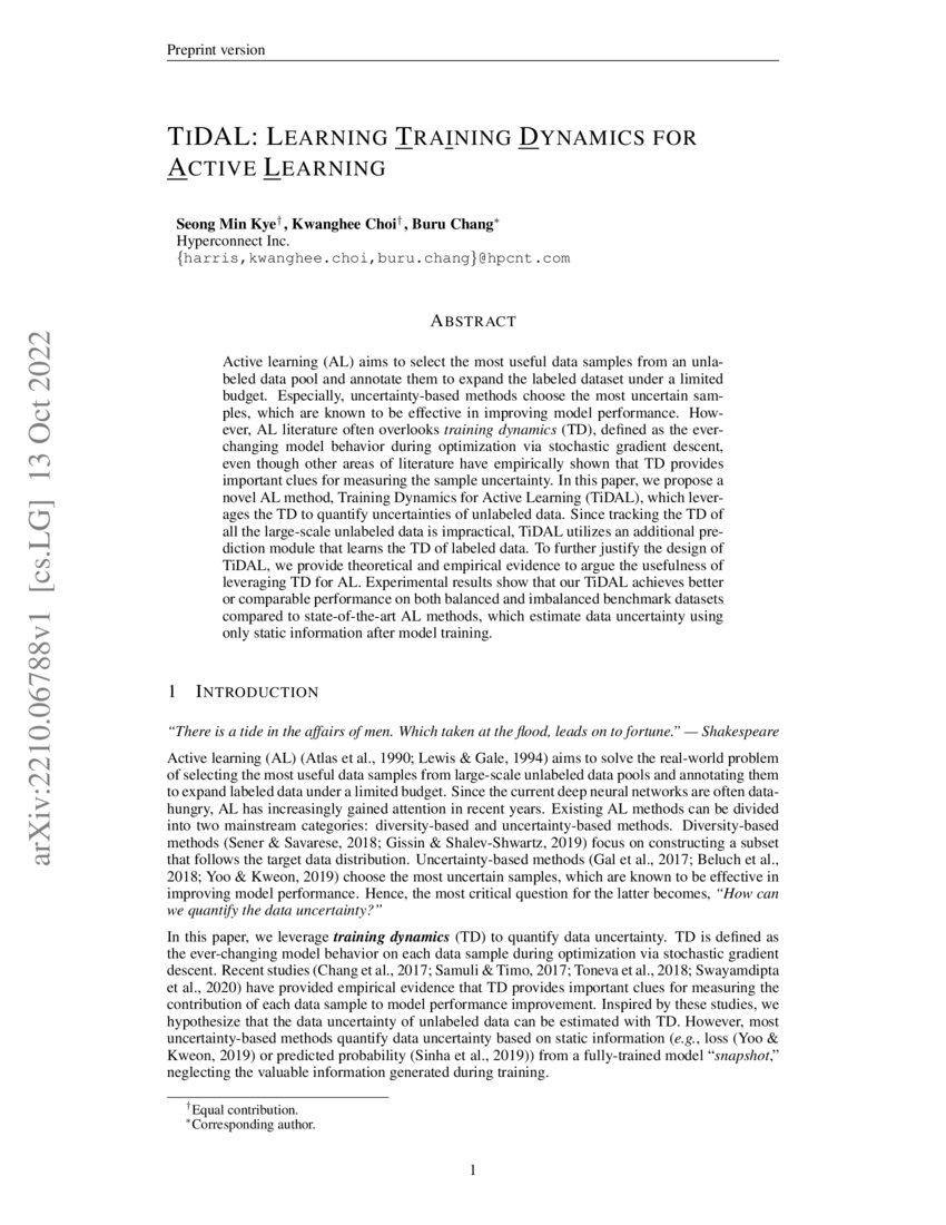 TiDAL: Learning Training Dynamics for Active Learning | DeepAI