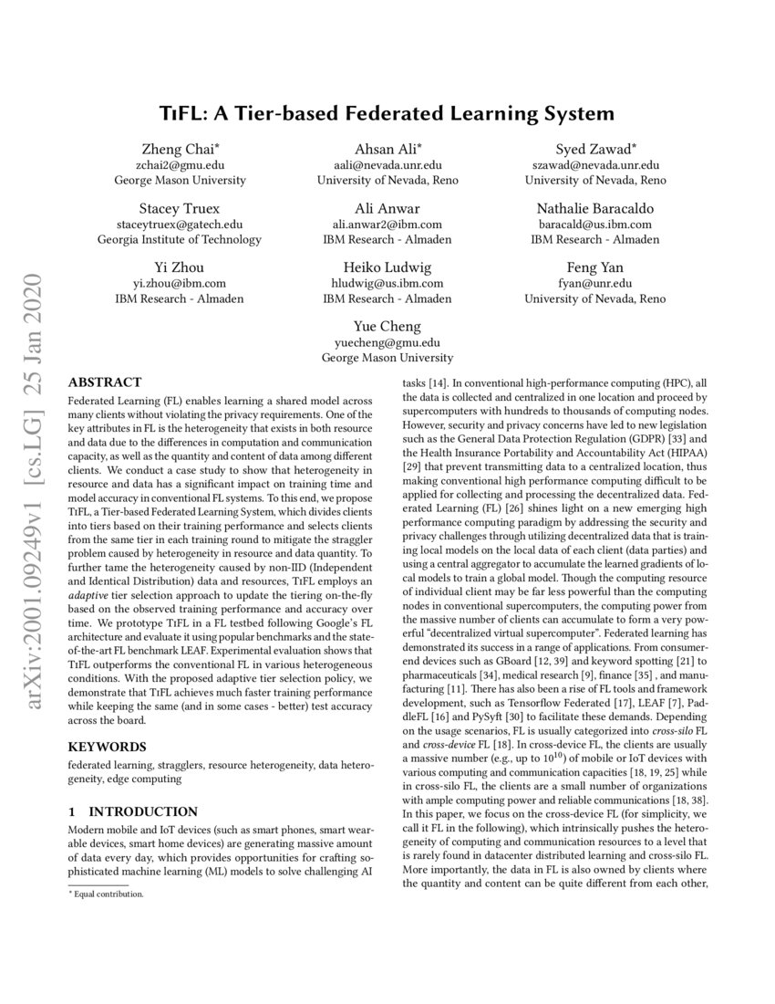 TiFL: A Tier-based Federated Learning System | DeepAI