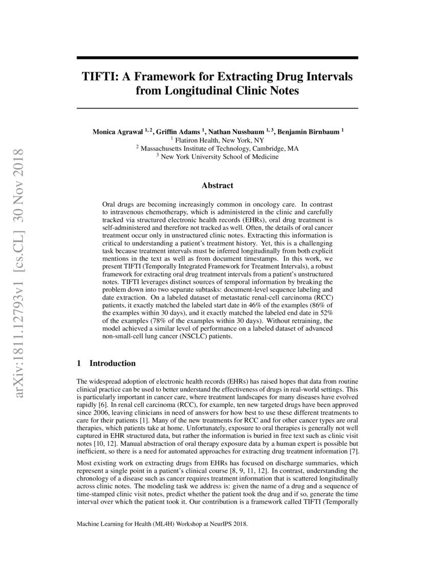 Tifti A Framework For Extracting Drug Intervals From Longitudinal Clinic Notes Deepai