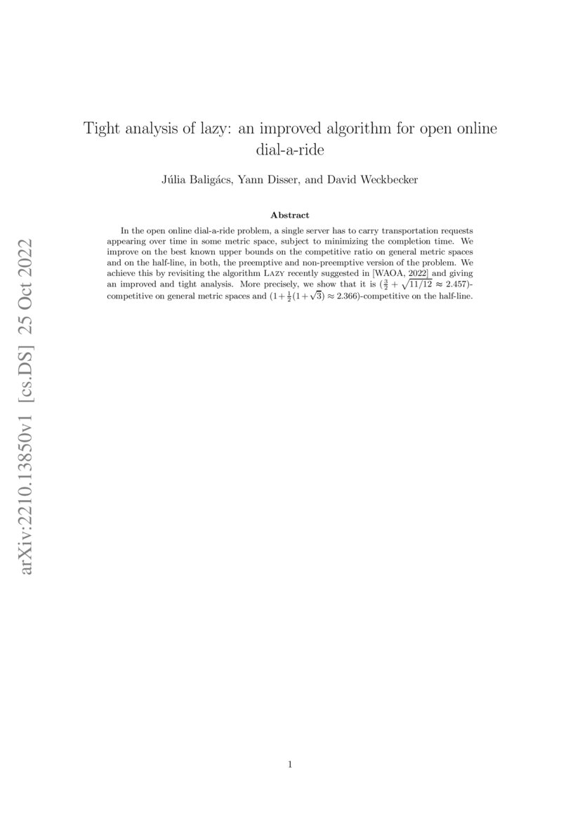 Tight analysis of lazy: an improved algorithm for open online dial-a-ride | DeepAI
