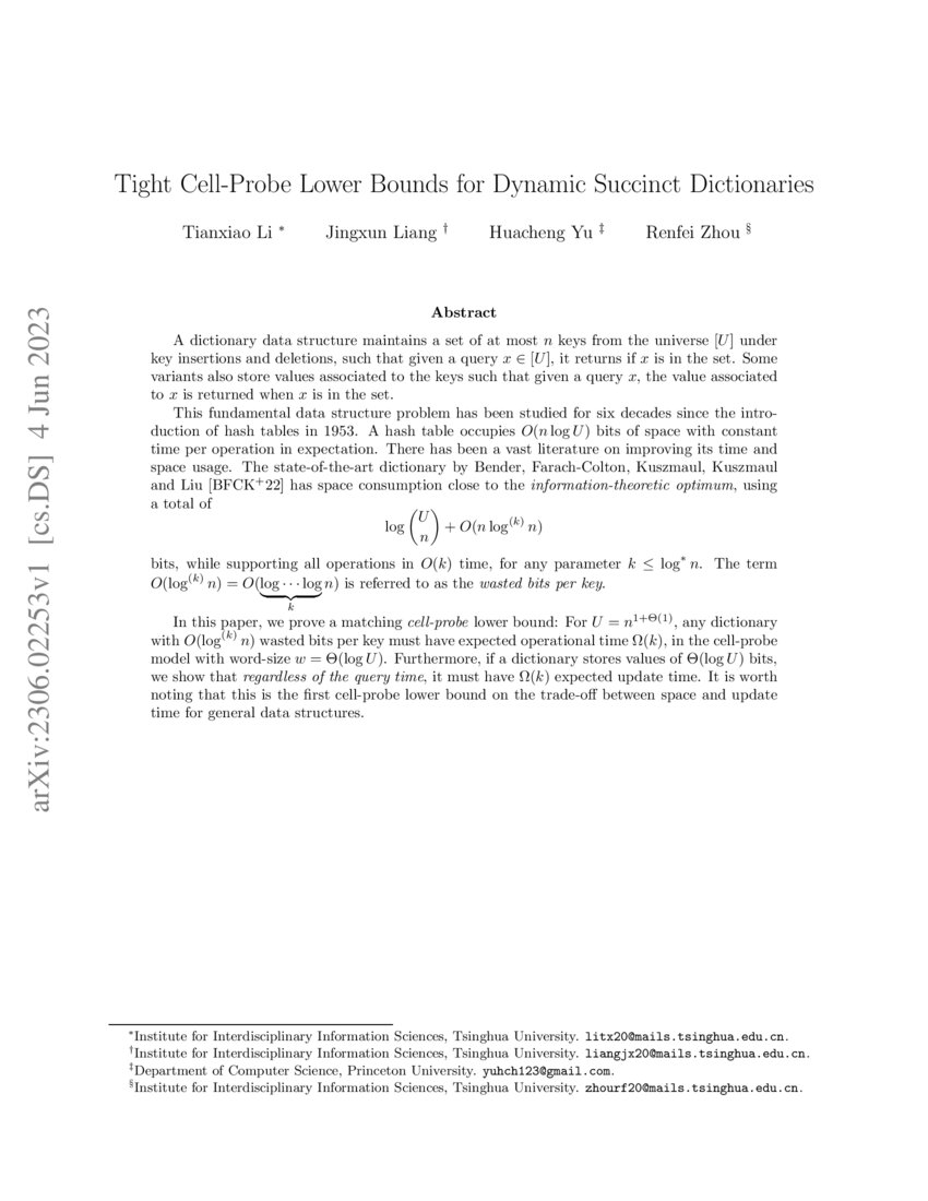 Tight Cell-Probe Lower Bounds for Dynamic Succinct Dictionaries | DeepAI