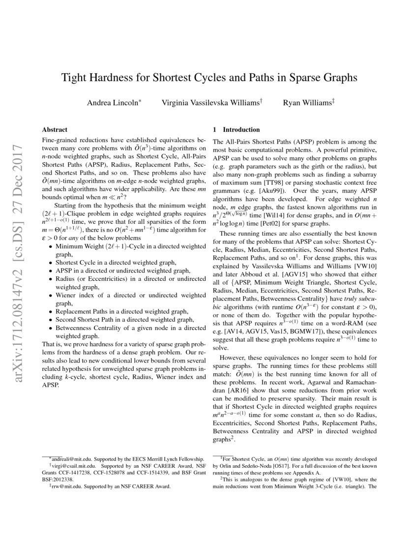 Tight Hardness For Shortest Cycles And Paths In Sparse Graphs Deepai