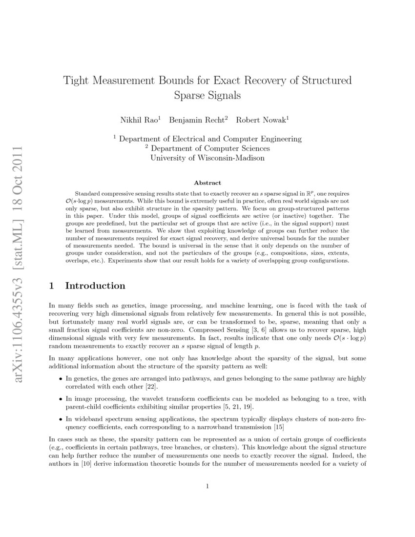 Tight Measurement Bounds for Exact Recovery of Structured Sparse ... Tight Measurement Bounds for Exact Recovery of Structured Sparse ...