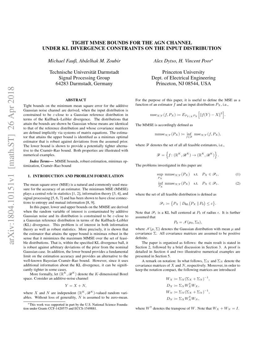 Tight MMSE Bounds for the AGN Channel Under KL Divergence Constraints on the Input Distribution ...