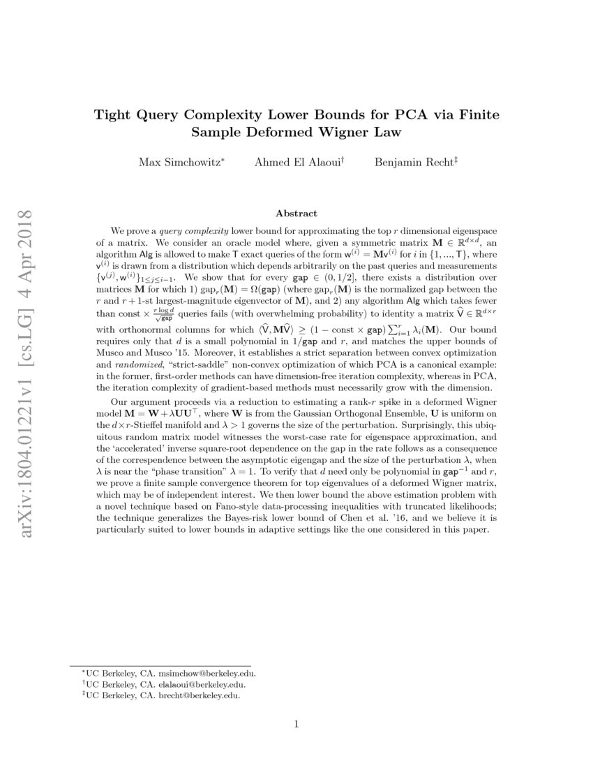 Tight Query Complexity Lower Bounds for PCA via Finite Sample Deformed Wigner Law | DeepAI