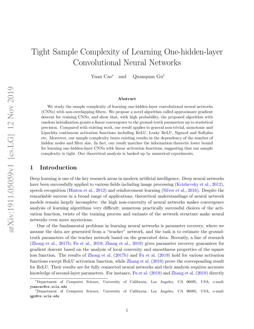Tight Sample Complexity of Learning One-hidden-layer Convolutional Neural Networks | DeepAI