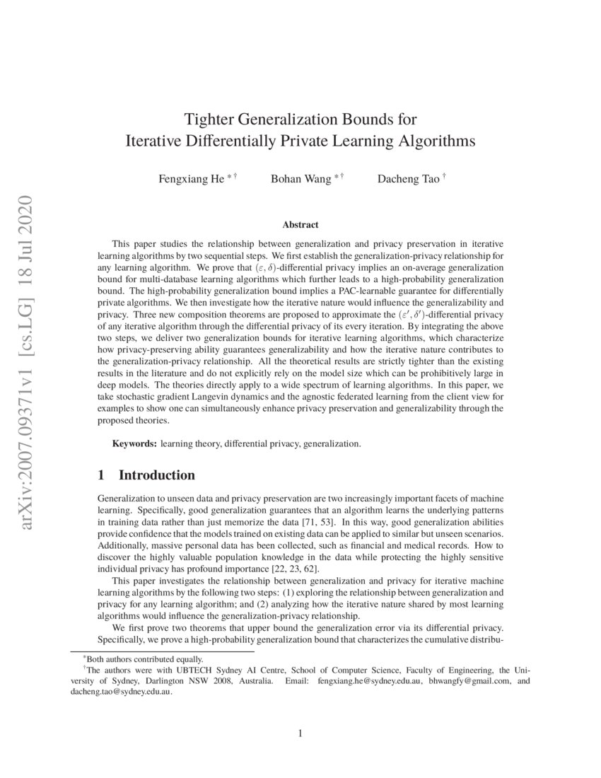 Tighter Generalization Bounds For Iterative Differentially Private Learning Algorithms Deepai