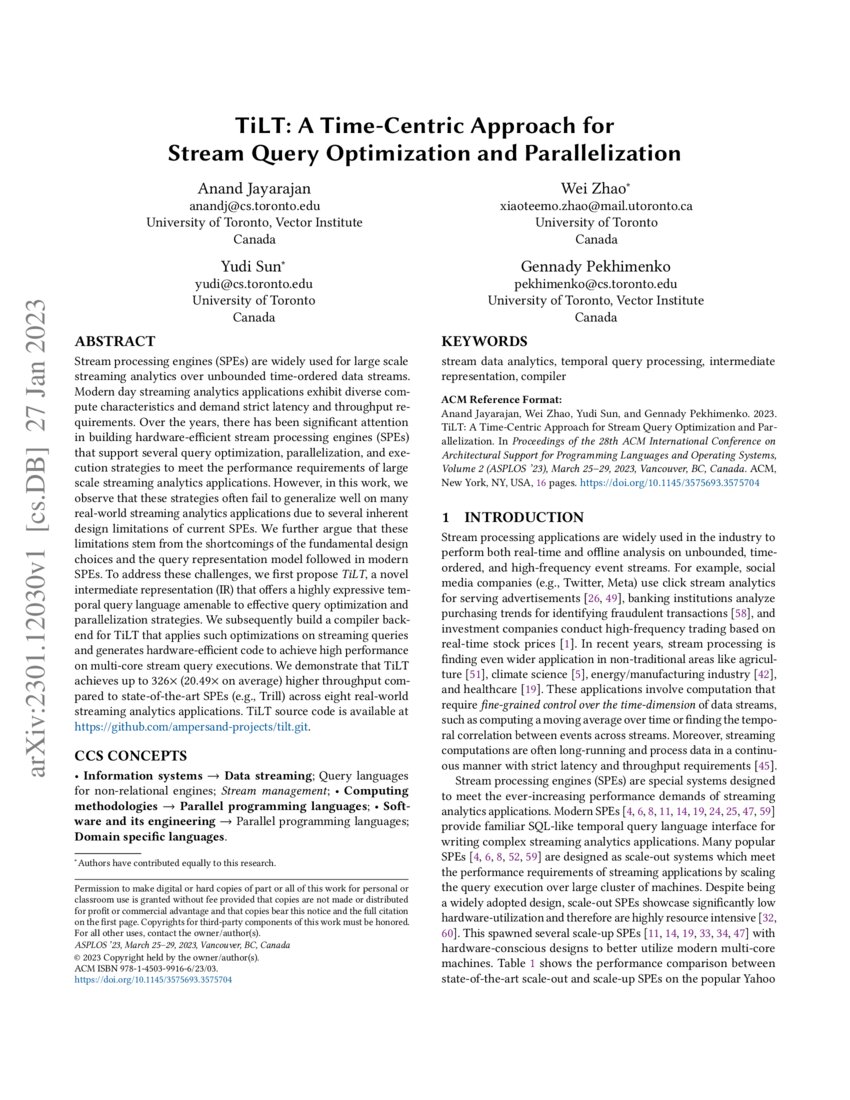 TiLT: A Time-Centric Approach for Stream Query Optimization and Parallelization | DeepAI