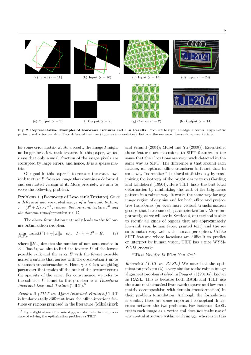 TILT: Transform Invariant Low-rank Textures | DeepAI