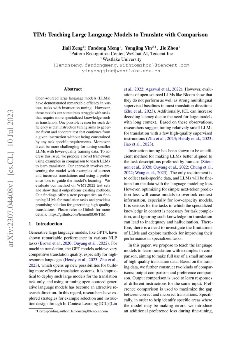 TIM: Teaching Large Language Models to Translate with Comparison | DeepAI