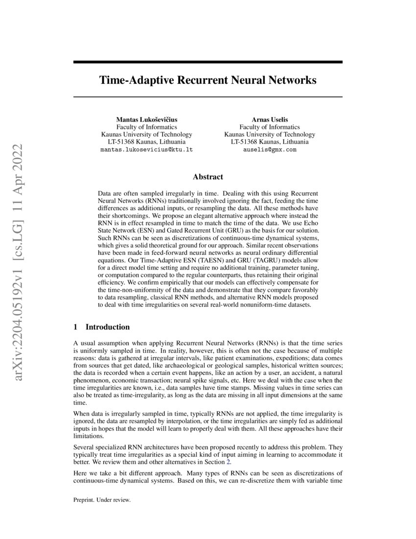 Time-Adaptive Recurrent Neural Networks | DeepAI