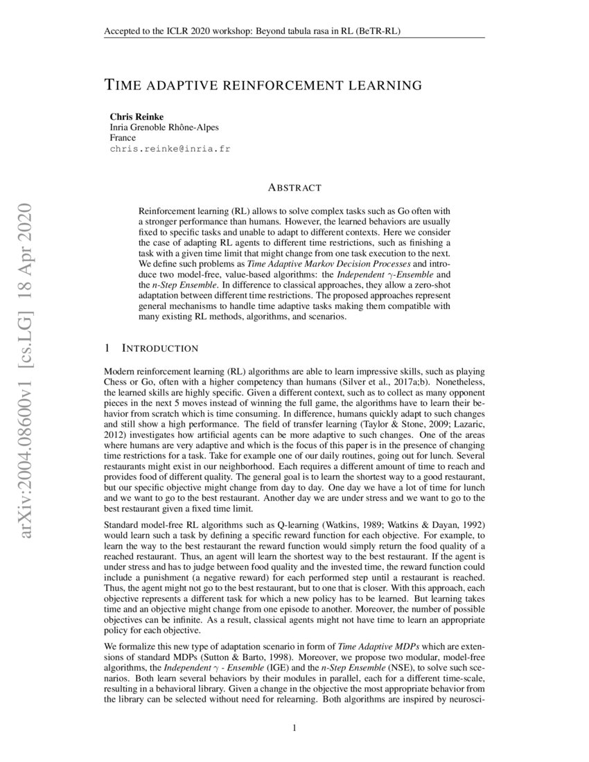 Time Adaptive Reinforcement Learning Deepai