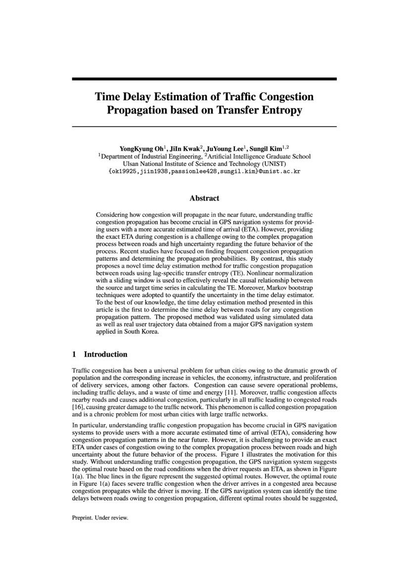 Time Delay Estimation Of Traffic Congestion Propagation Based On