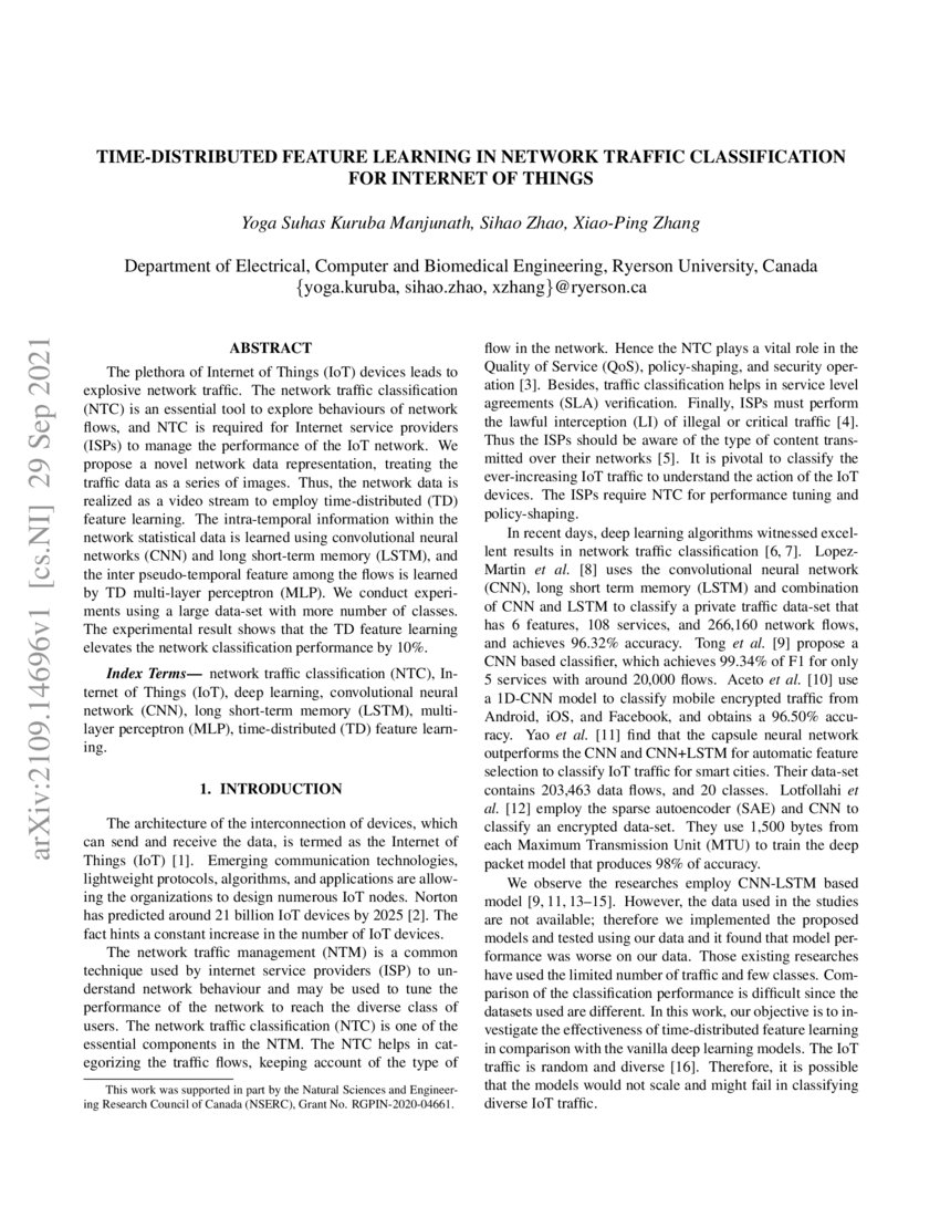 Time Distributed Feature Learning In Network Traffic Classification For