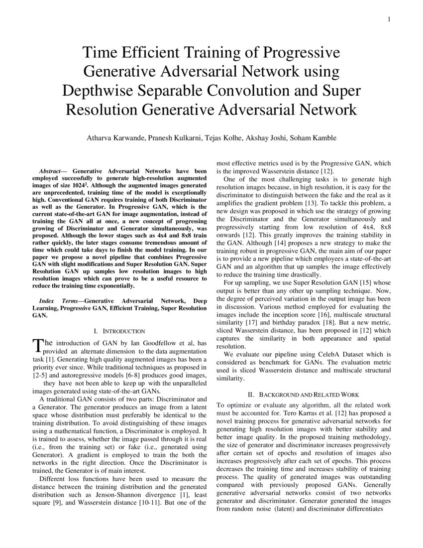 Time Efficient Training of Progressive Generative Adversarial Network using Depthwise Separable ...