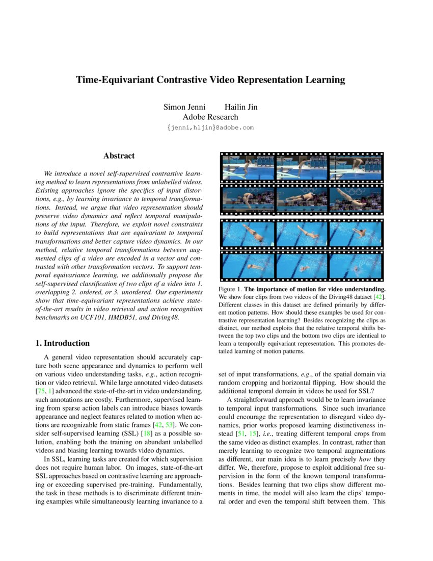 Time-Equivariant Contrastive Video Representation Learning | DeepAI