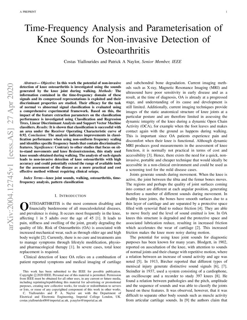 Time-Frequency Analysis and Parameterisation of Knee Sounds for Non ...