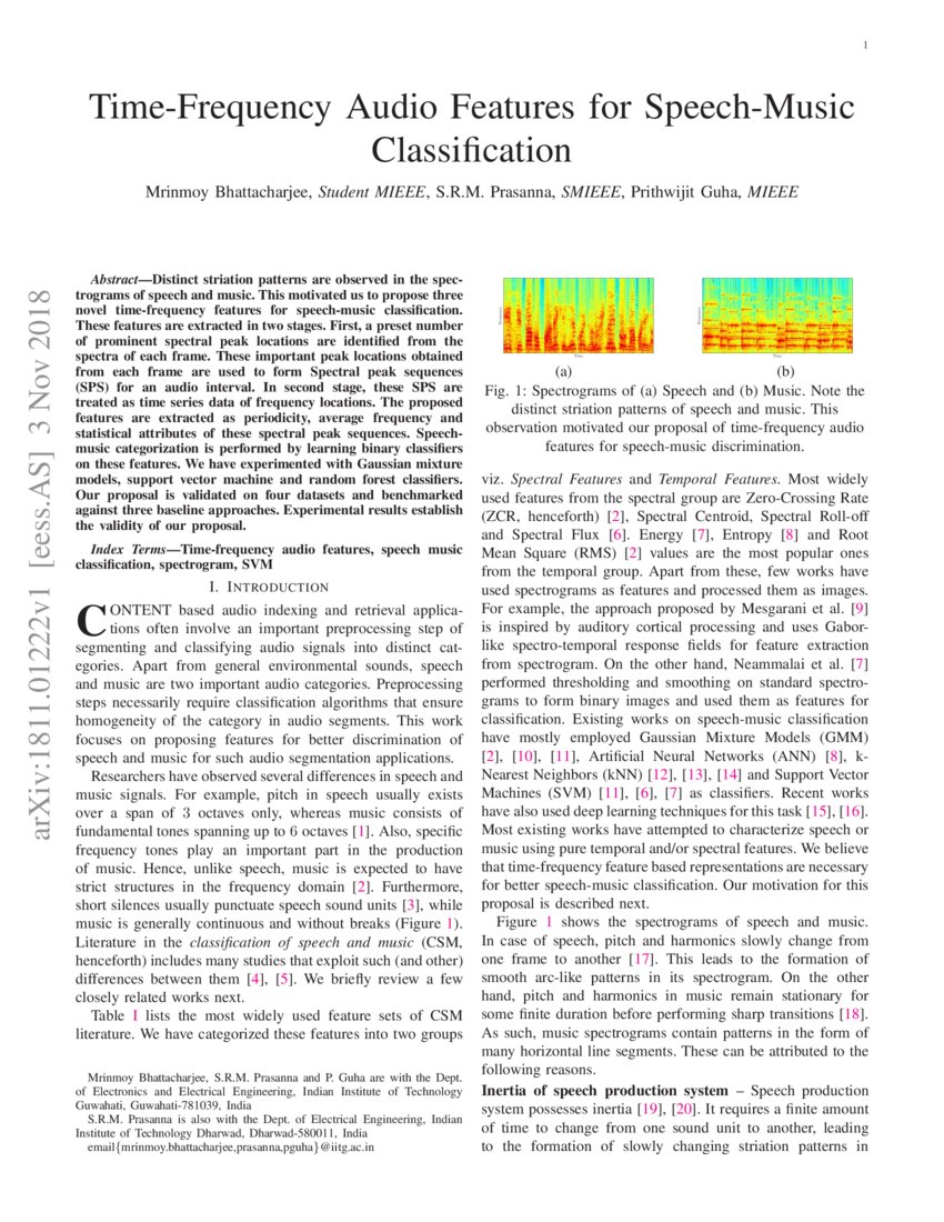 Time-Frequency Audio Features for Speech-Music Classification | DeepAI