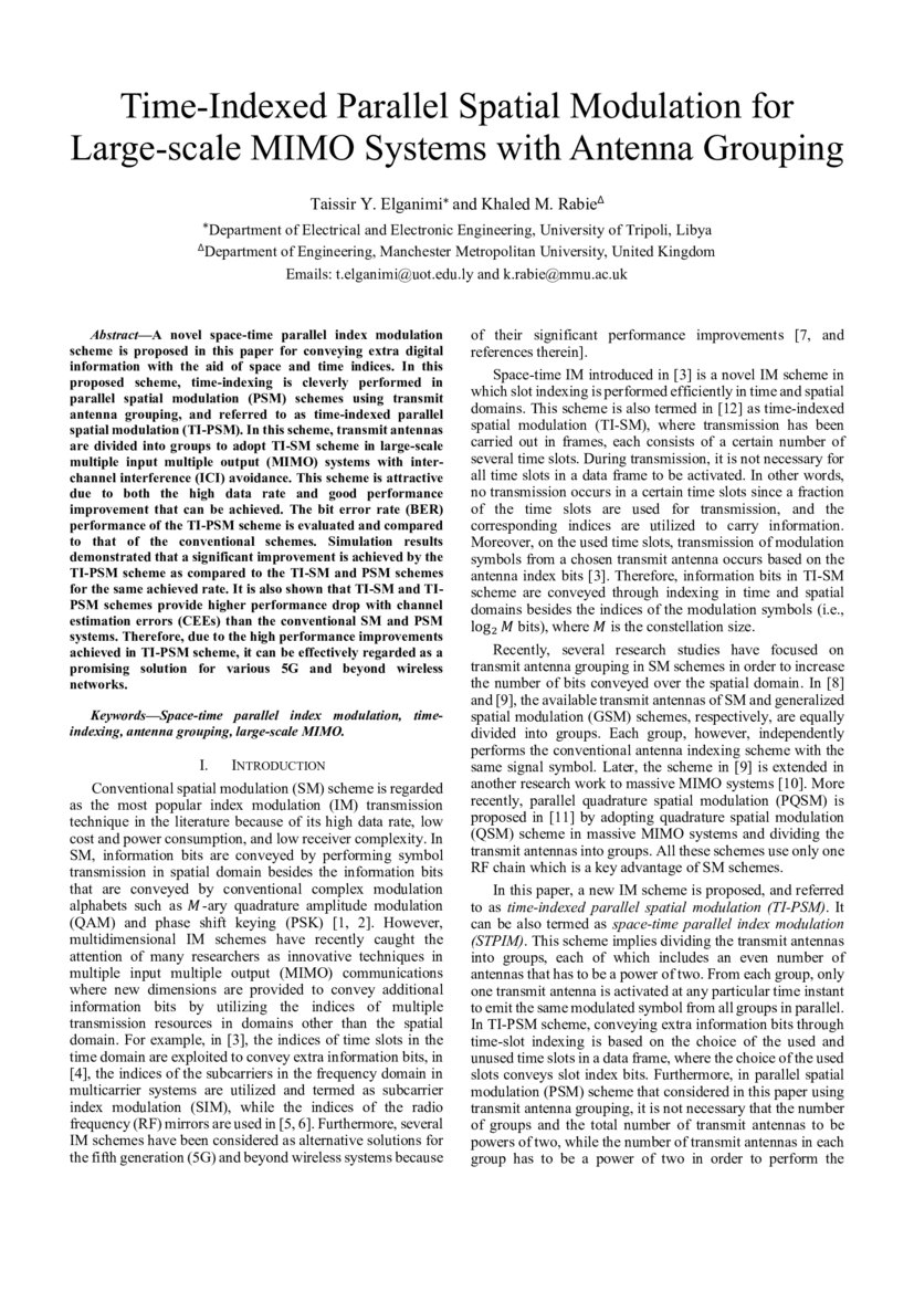 Time-Indexed Parallel Spatial Modulation for Large-scale MIMO Systems ...