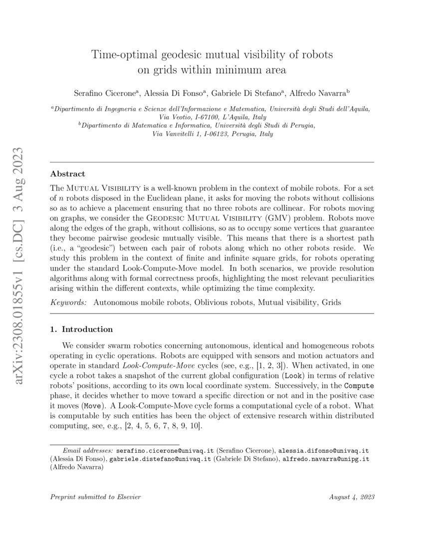 Time Optimal Geodesic Mutual Visibility Of Robots On Grids Within Minimum Area Deepai