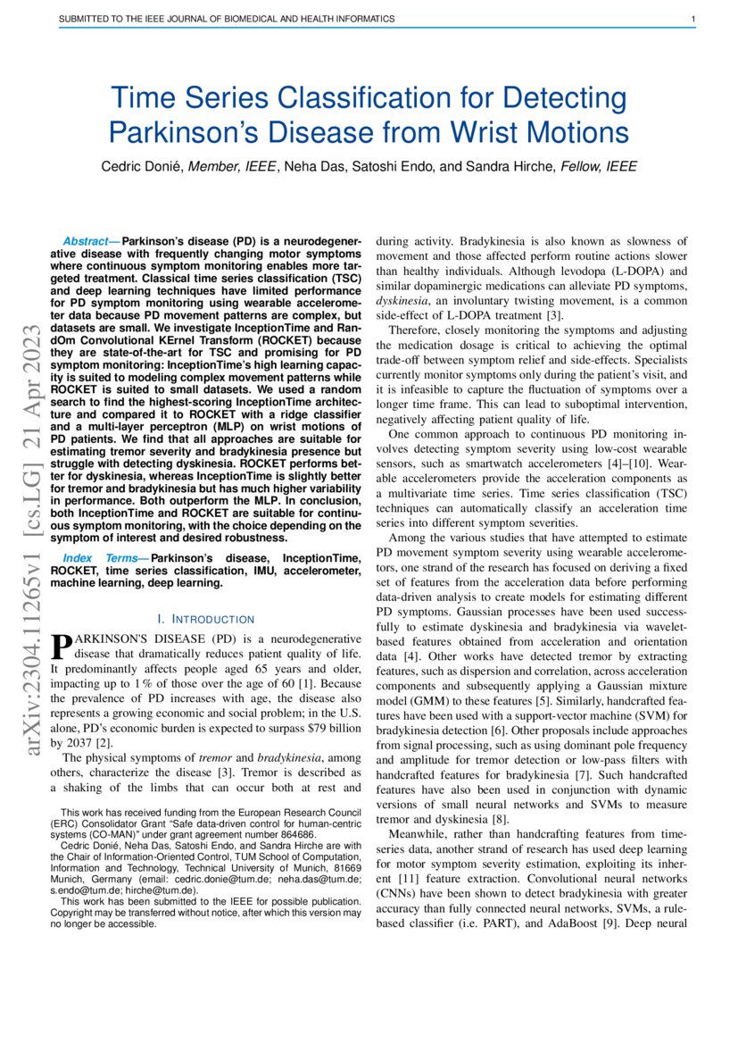 Time Series Classification for Detecting Parkinson's Disease from Wrist ...