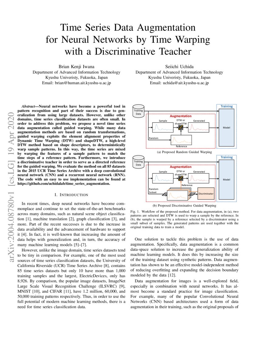 Time Series Data Augmentation For Neural Networks By Time Warping With