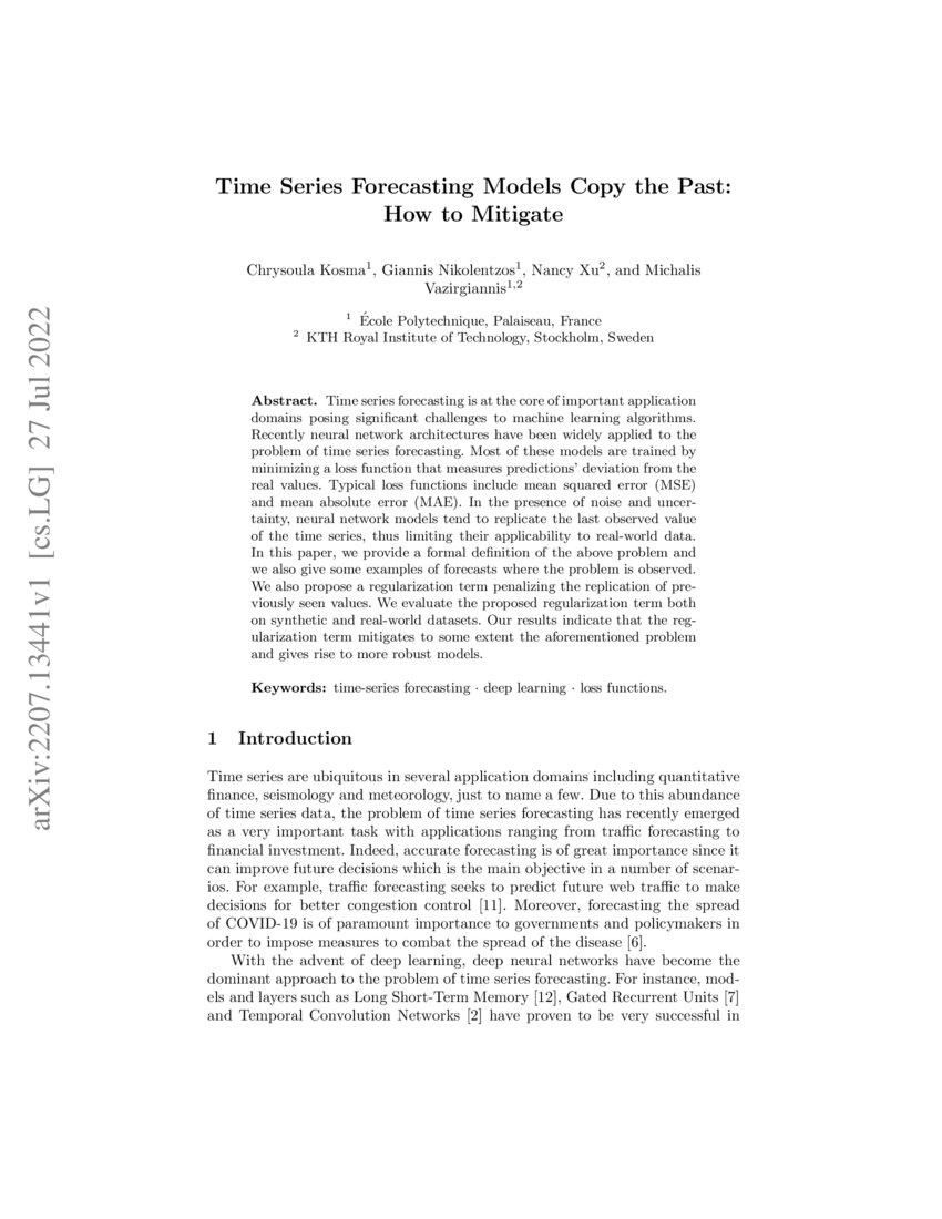 Time Series Forecasting Models Copy The Past How To Mitigate Deepai