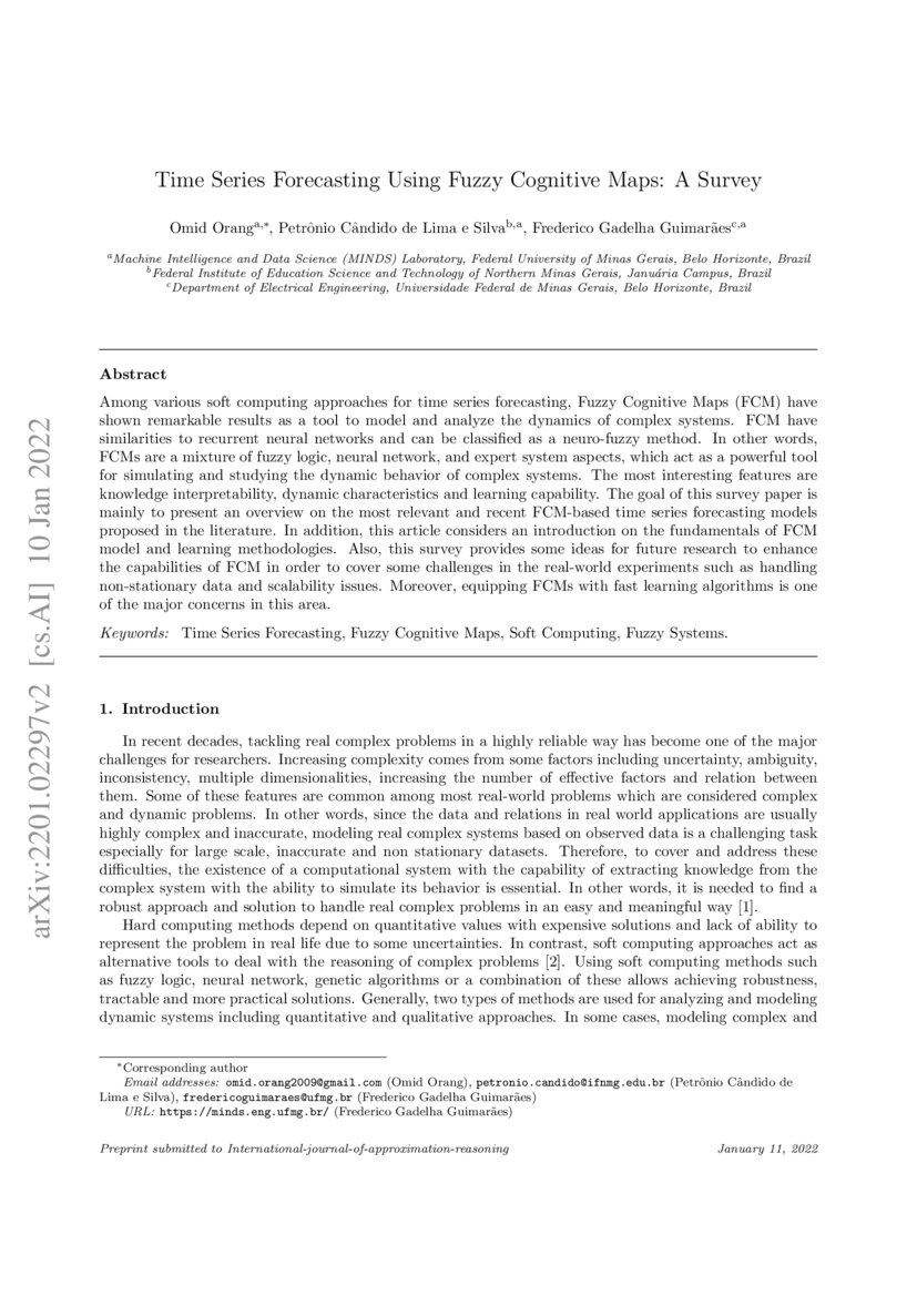 Time Series Forecasting Using Fuzzy Cognitive Maps: A Survey | DeepAI