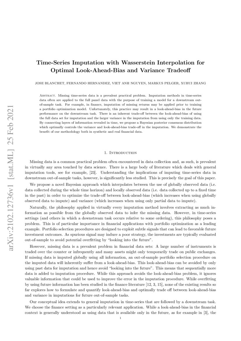 Time-Series Imputation with Wasserstein Interpolation for Optimal Look ...