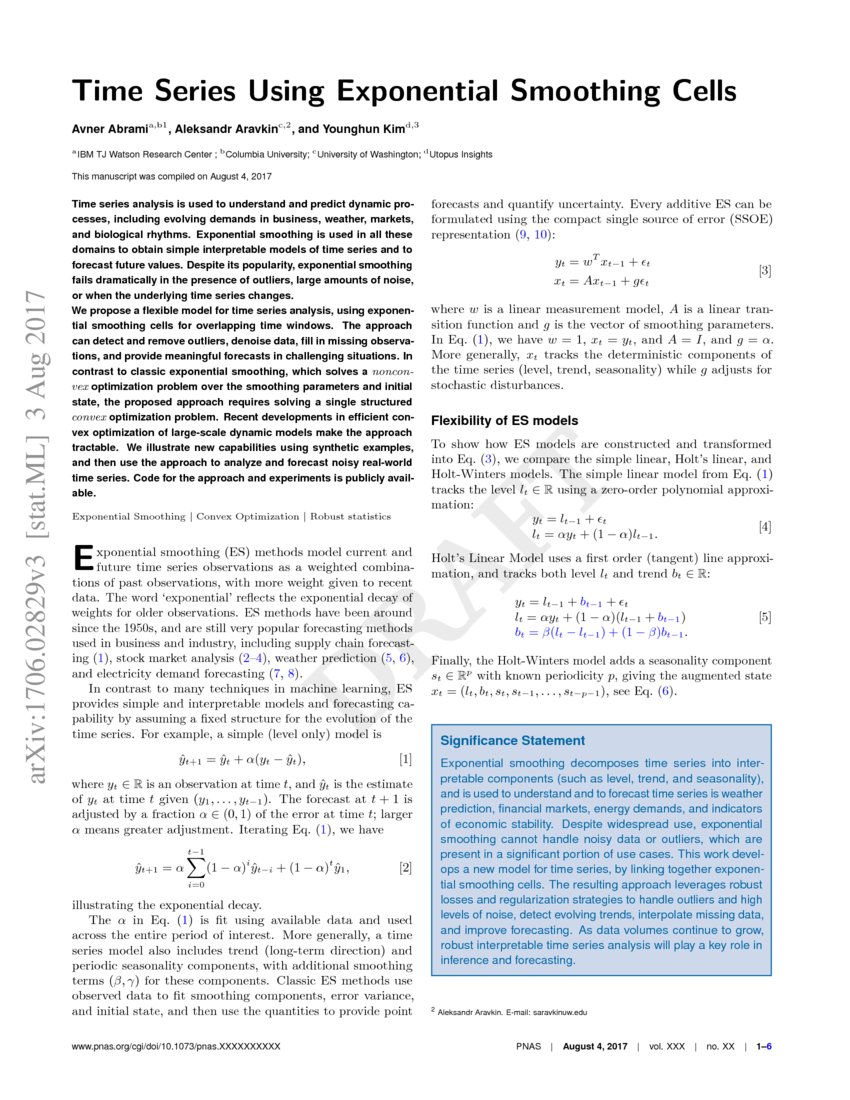 Time Series Using Exponential Smoothing Cells Deepai