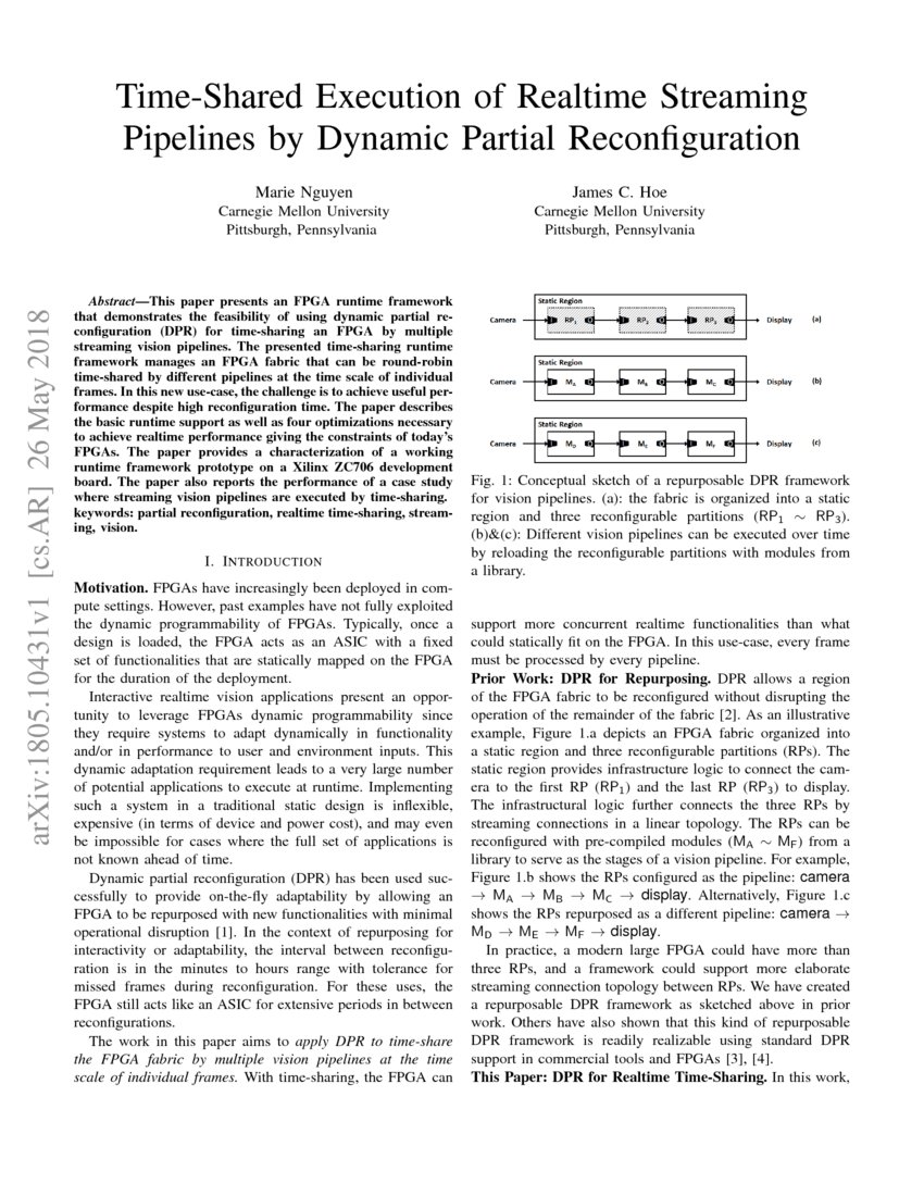 Time-Shared Execution of Realtime Streaming Pipelines by Dynamic Partial Reconfiguration | DeepAI